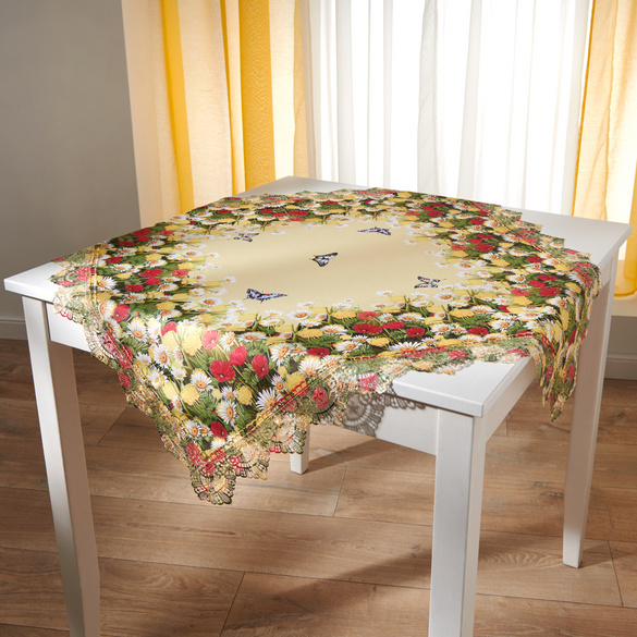 Surnappe Fleurs bord en dentelle 85x85 cm | Vitrine Magique